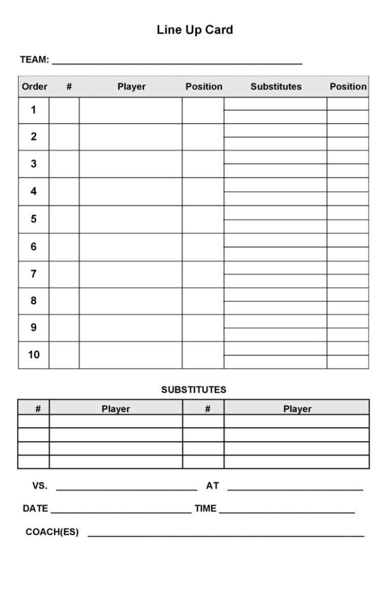 Baseball Lineup Card Printable: Enhance Your Game Strategy - card ...