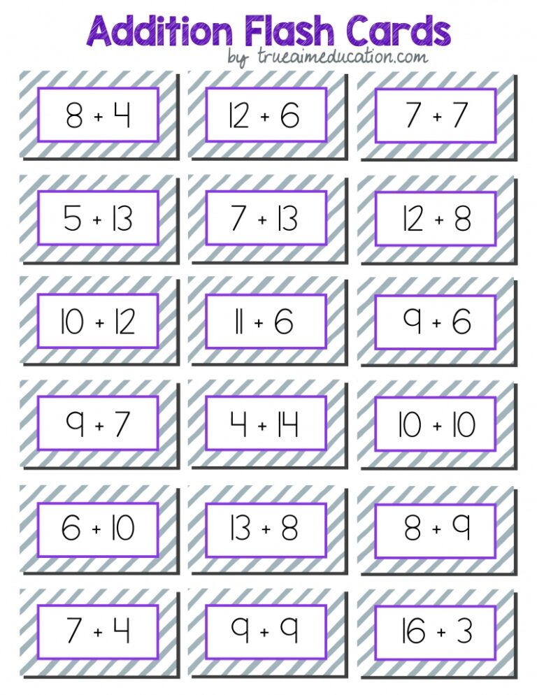 Addition Flash Cards Printable: A Helpful Resource for Learning Math ...